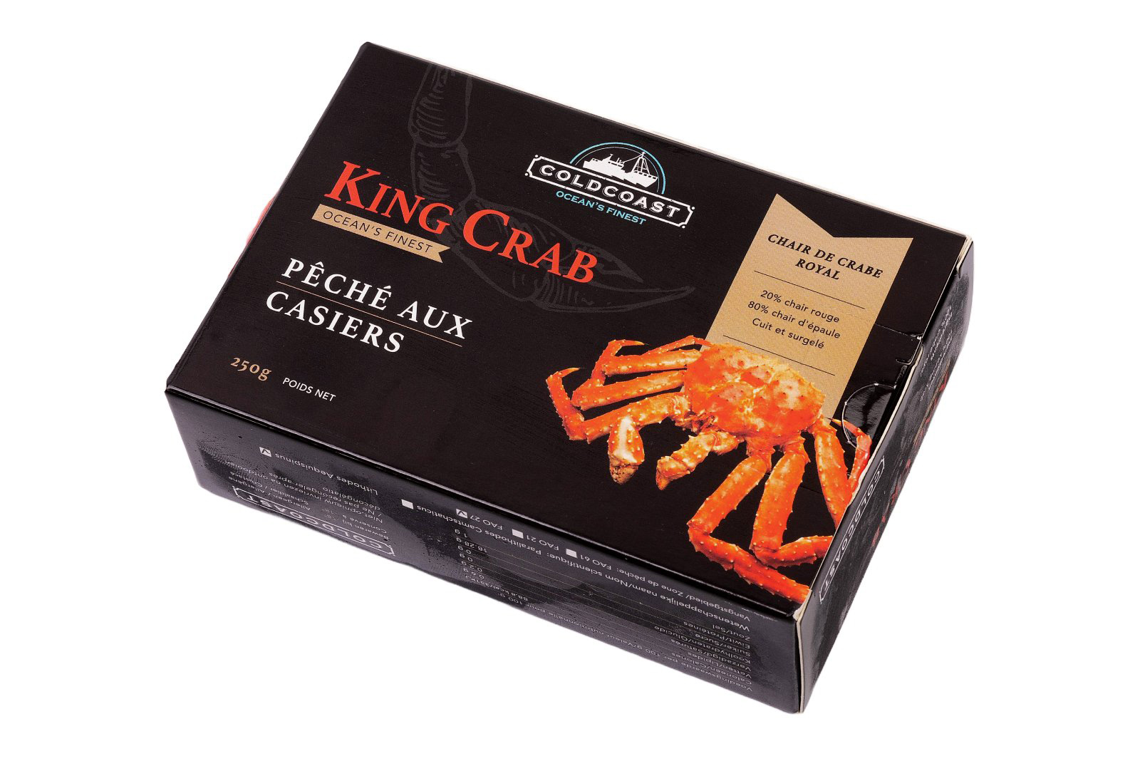 Sarkanā karaliskā krabja gaļa combo block 250 g, krabju falangas 20% ...